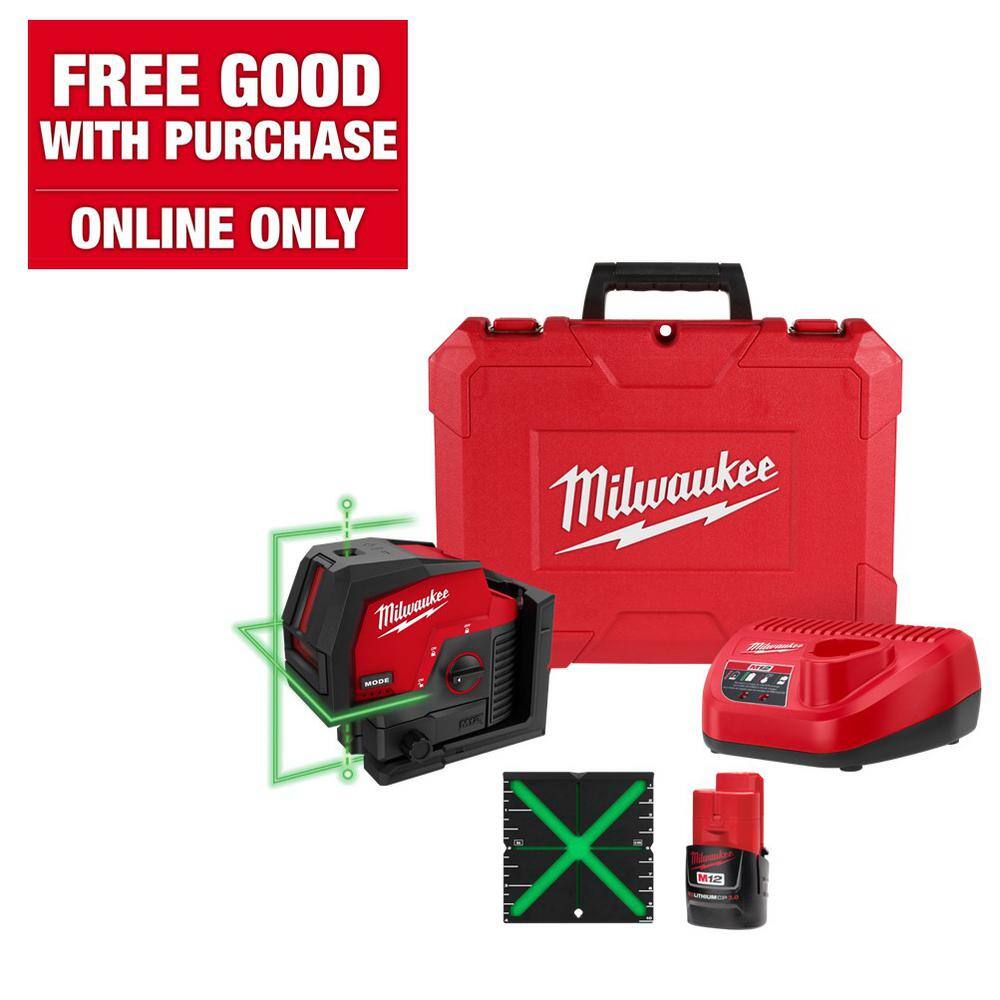 Milwaukee M12 12-Volt Lithium-Ion Cordless Green 125 ft. Cross Line and ...