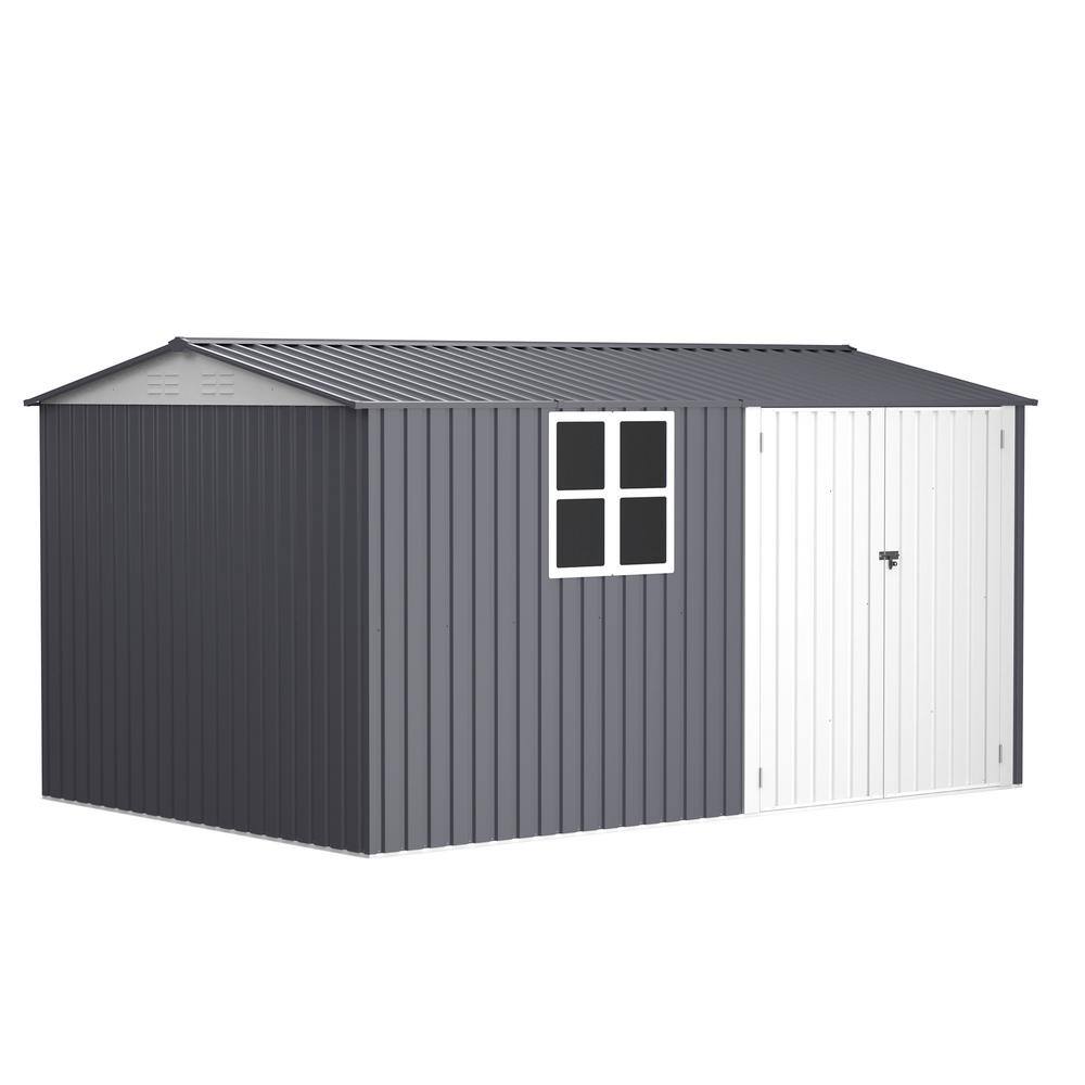 unique choice 12 ft. W x 8 ft. D Outdoor Metal Storage Shed with Hinge Doors and Large Window ...