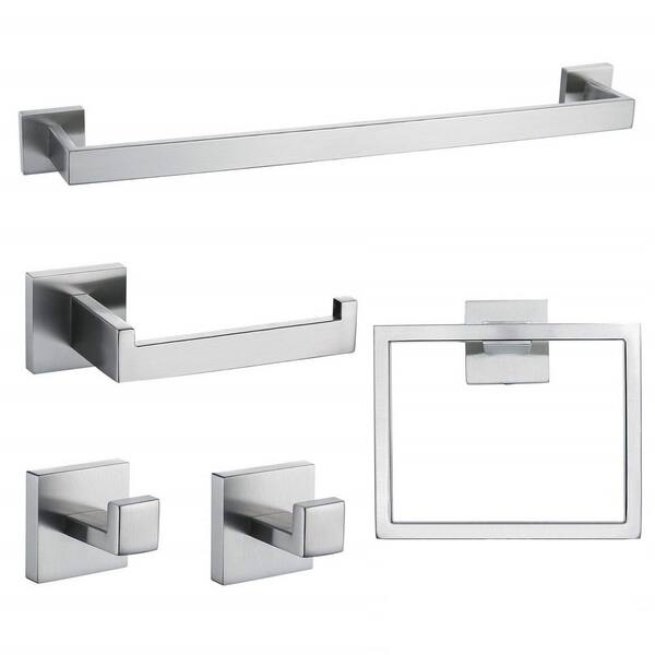 SANFANGIE 5-Piece Bath Hardware Set with Mounting Hardware in Brushed ...