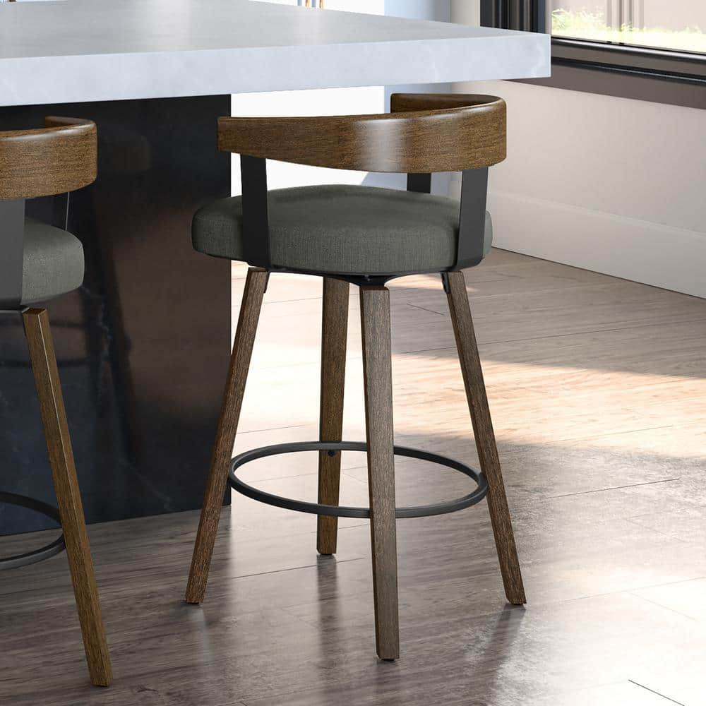 Amisco Cohen 30 in. Charcoal Grey Polyester Brown Wood Swivel Bar Stool 44252 30WE 1B25CPF496 The Home Depot