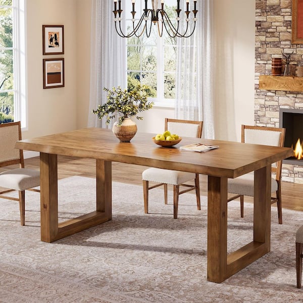 BYBLIGHT Brown Solid Wood 62.99 in. Trestle Base Dining Table Seats 6 ...