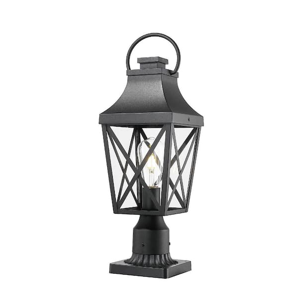 ExBrite Outdoor 20.3 in. Modern Textured Black Aluminum Post Light With ...