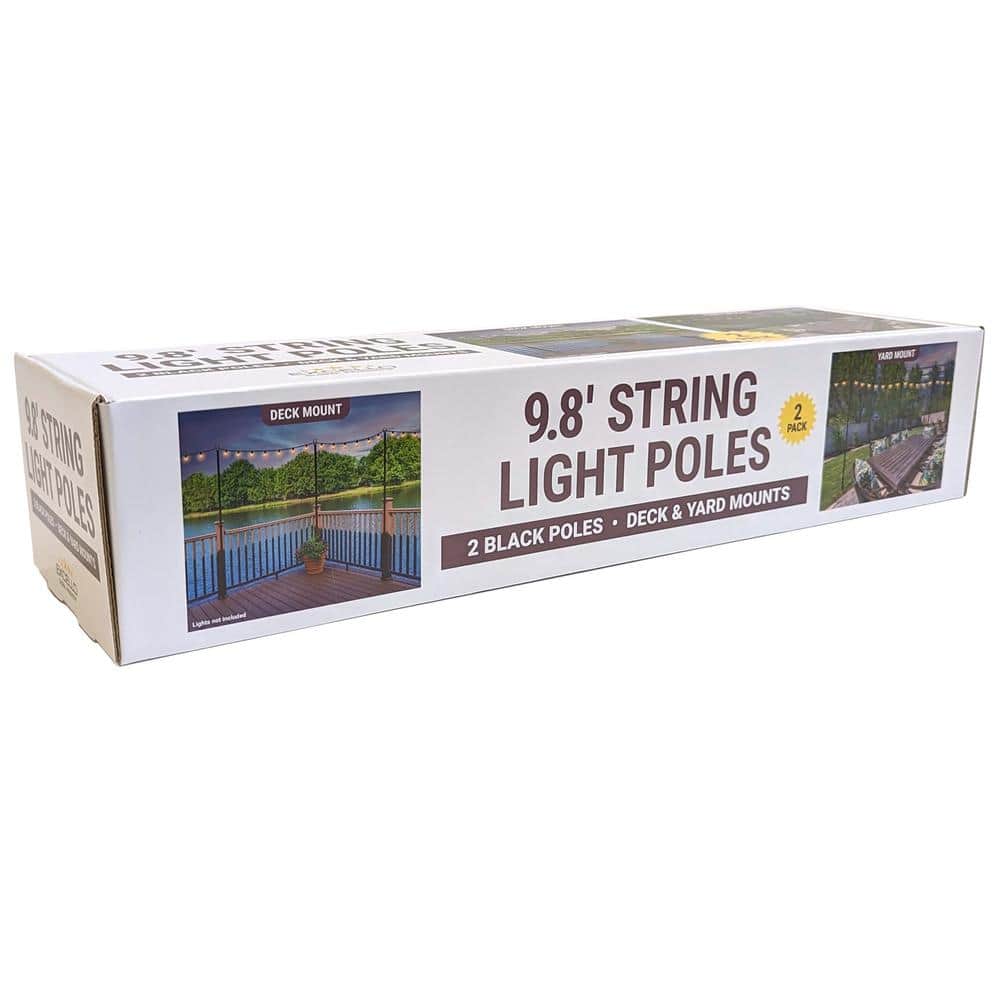 EXCELLO GLOBAL PRODUCTS 9.8 ft. String Light Poles, Black 2-Pack EGP-LP ...