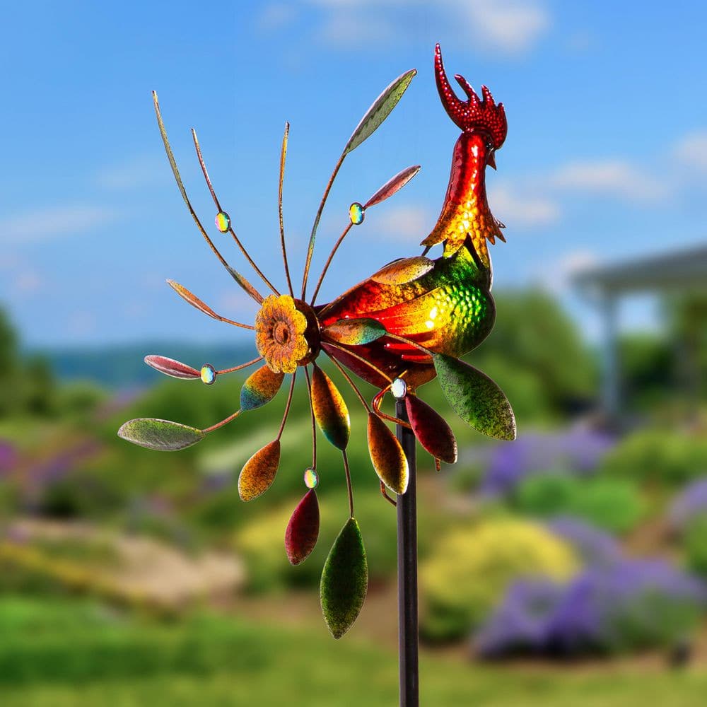 Evergreen 63 in. H Multi-Color Metal Rooster Wind Spinner 47M5752 - The ...