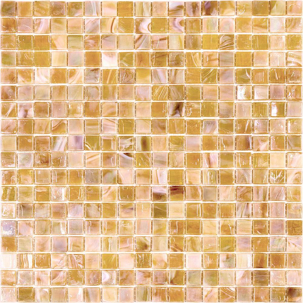 Apollo Tile Skosh 11.6 in. x 11.6 in. Glossy Caramel Beige Glass Mosaic ...