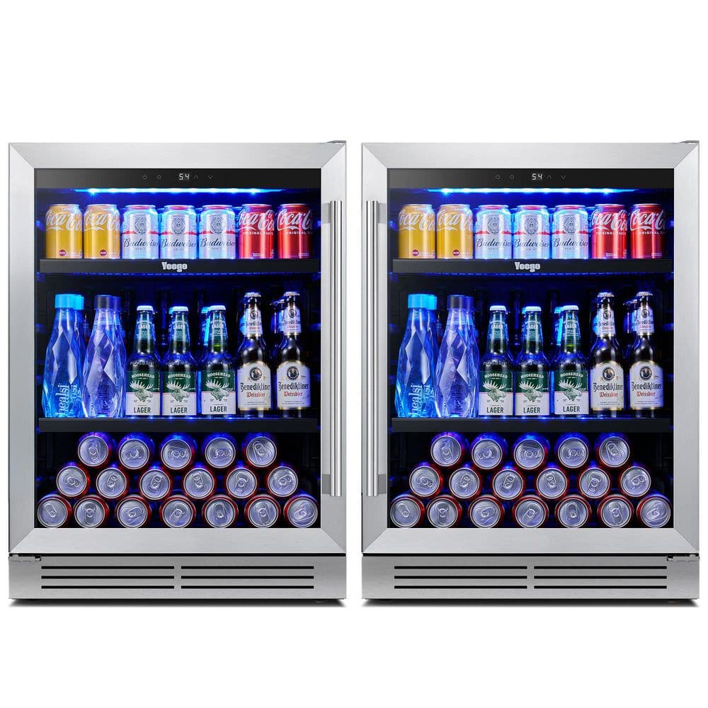 Yeego 48 in. 280-Cans Dual Zone Beverage Cooler Side-by-Side Refrigerator in Stainless Steel ...