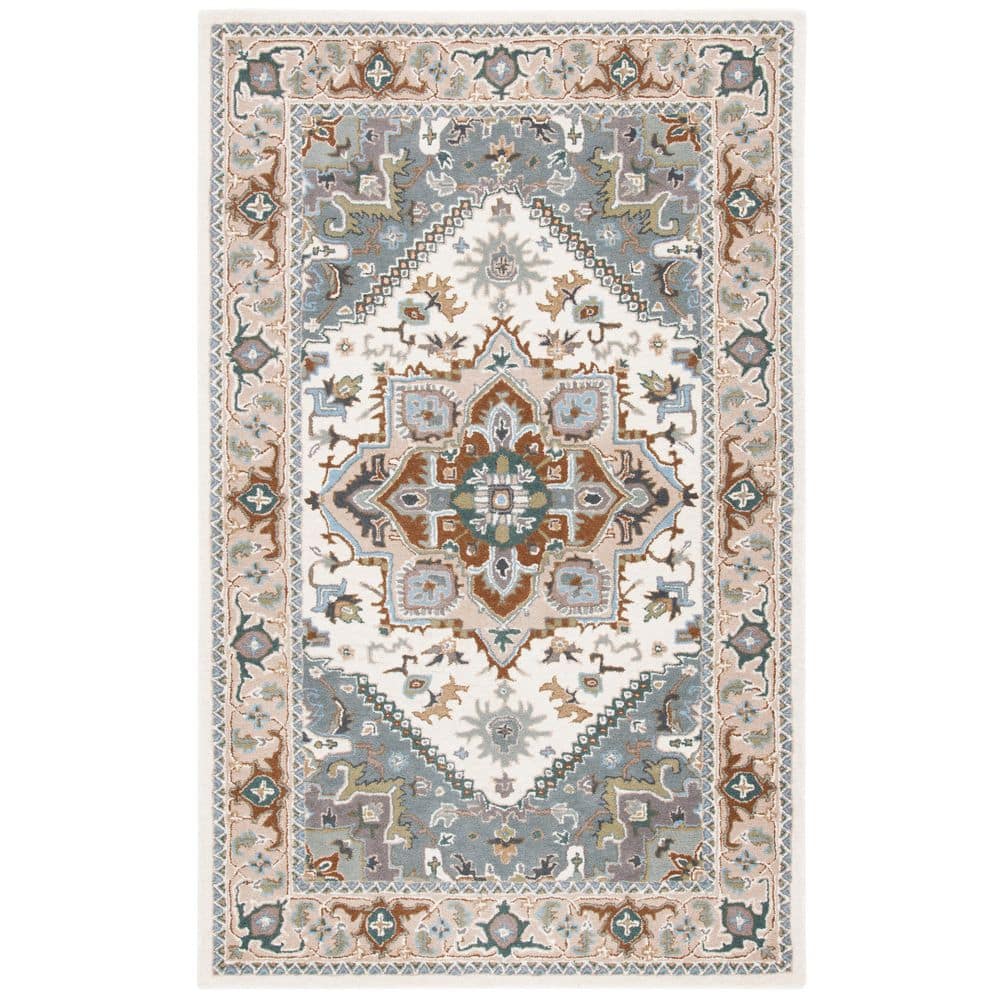 SAFAVIEH Heritage Ivory/Light Blue 6 ft. x 9 ft. Border Floral ...