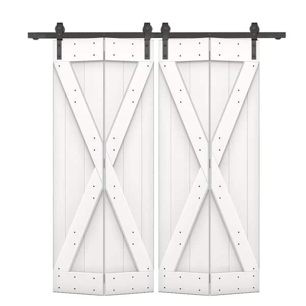 CALHOME 48 in. x 84 in. X Pre Assembled Pure White Wood Double Solid Core Bi-fold Barn Doors ...