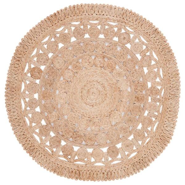 SAFAVIEH Natural Fiber Beige Doormat 3 ft. x 3 ft. Woven Ornate Round ...