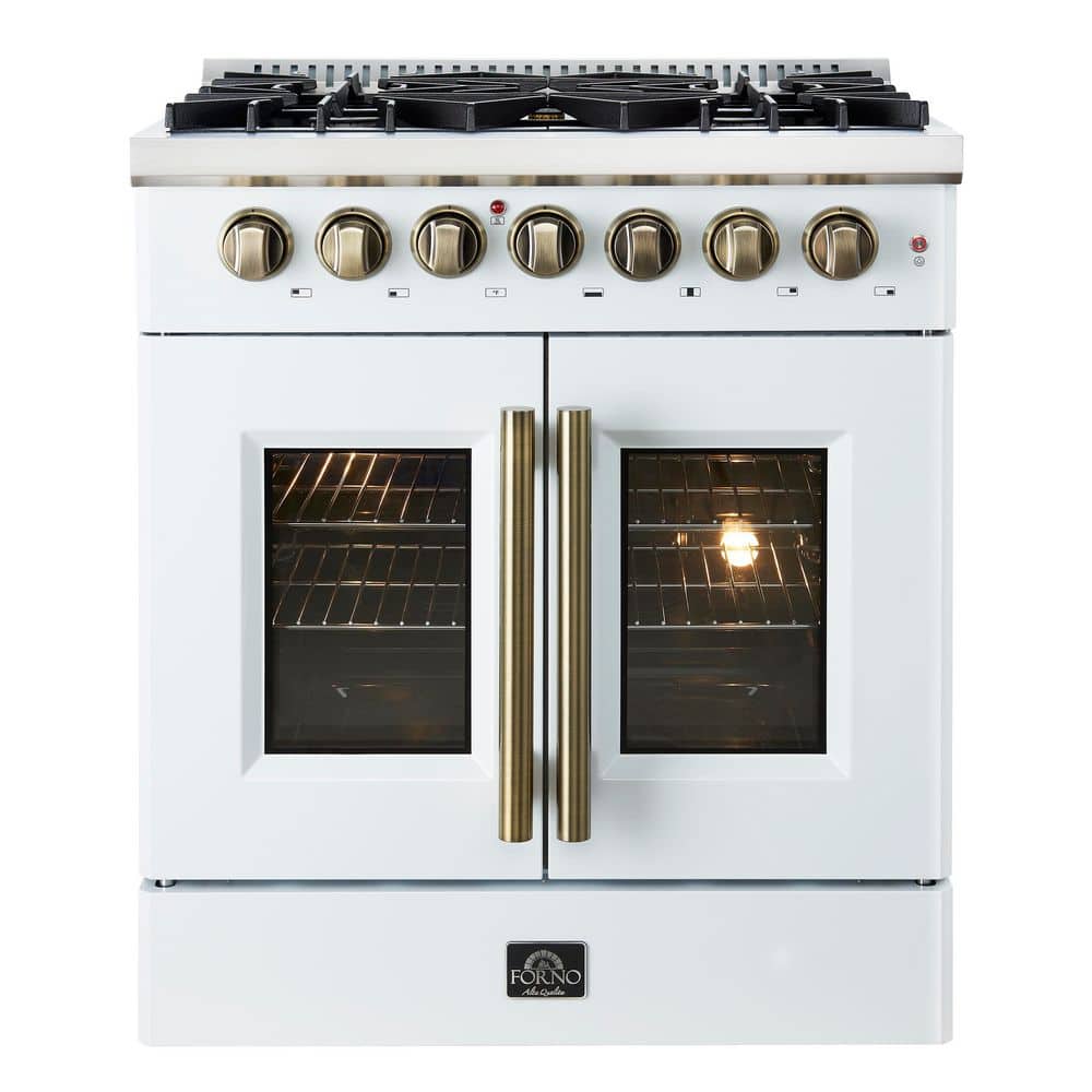 Forno Galiano 30 in. French Door Dual Fuel Range, White and Antique ...