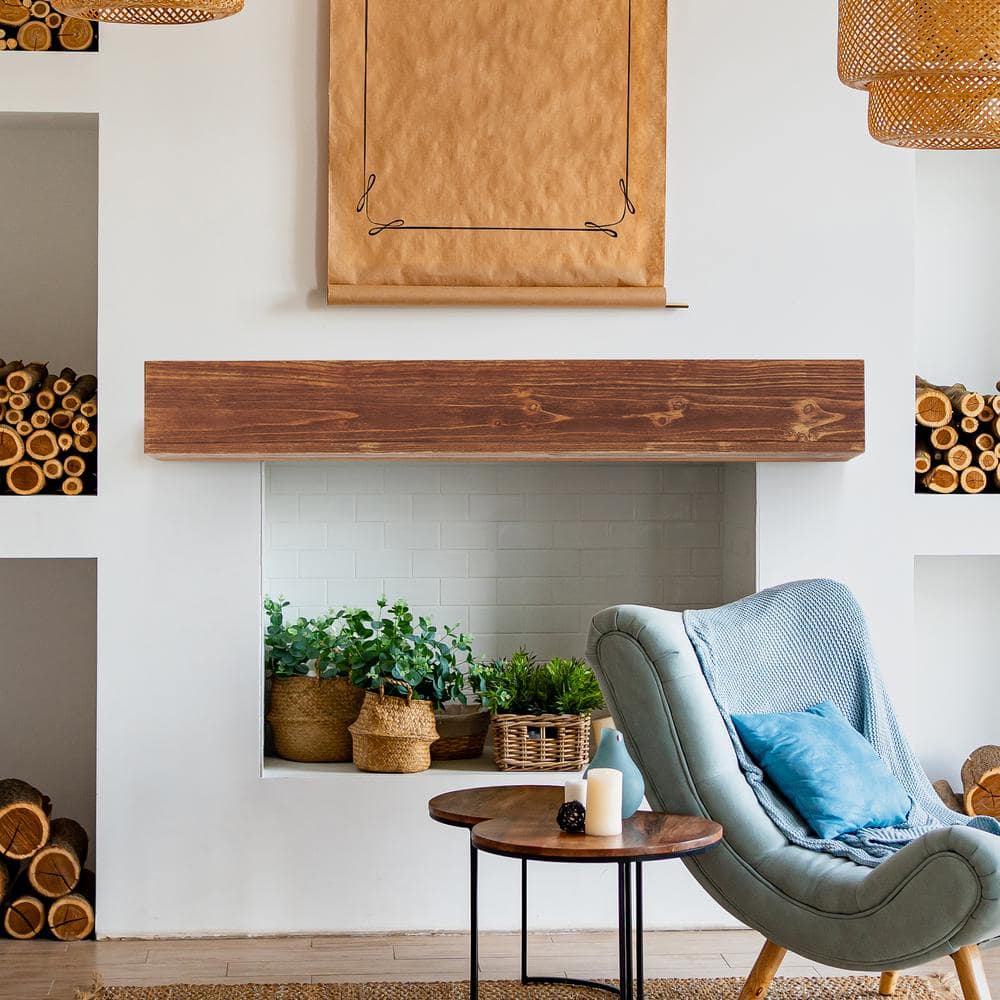 60 in. W x 9 in. D Wood Fireplace Mantel, Wall-Mounted and Floating Cap ...