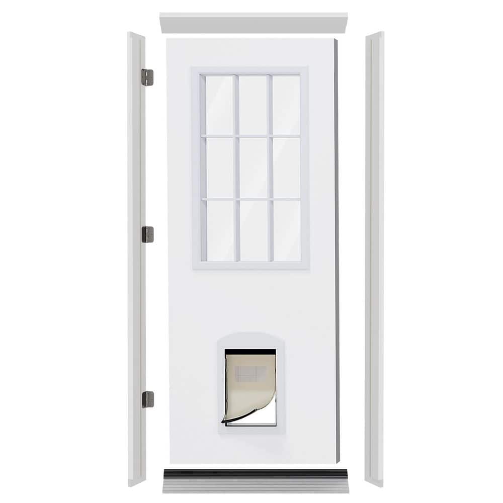 TENONER 32 in. x 80 in. 9-Lite Clear Glass Pre-hung Front Door with Dog ...