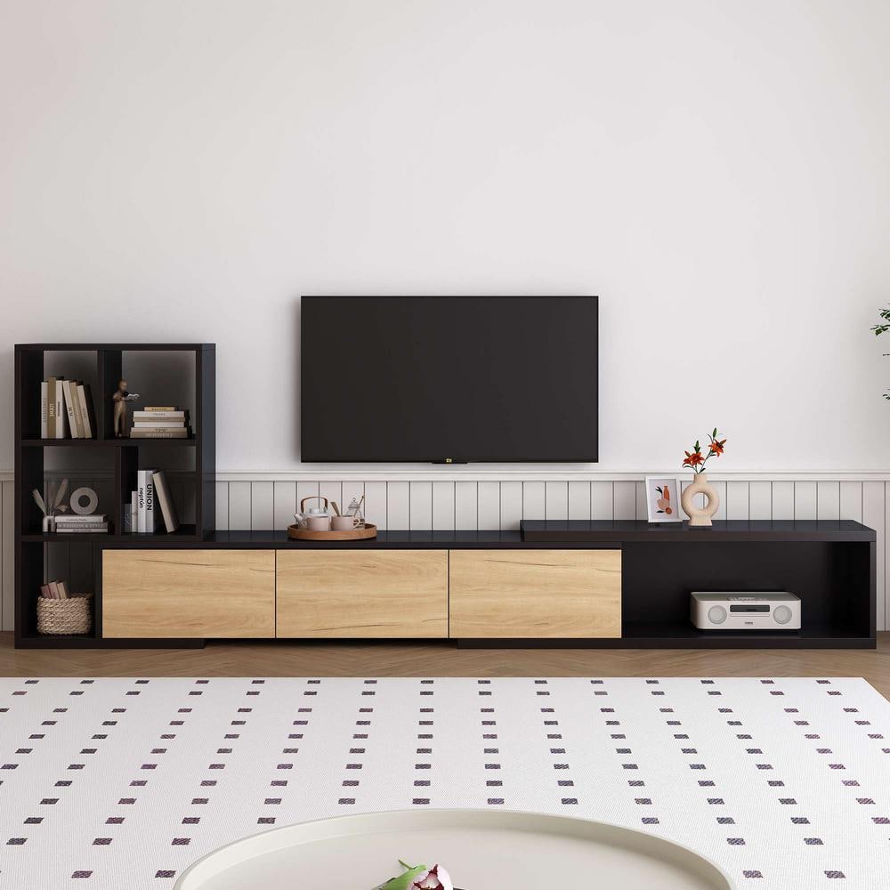 Polibi Modern Black TV Stand Fits TV's Up to 110 in. with 3 Tier ...