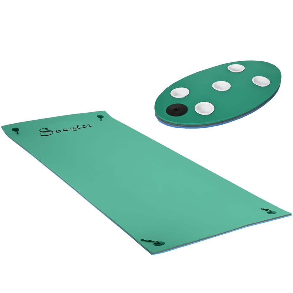 Huluwat Green 12 ft. x 5 ft. 3-Layer Portable Roll-Up Water Mat Float ...