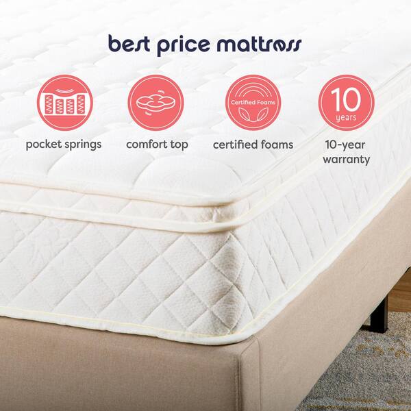 best price mattress Queen Medium Pocket Spring Euro Top 10 in. Bed in a Box Mattress HD SP 10Q