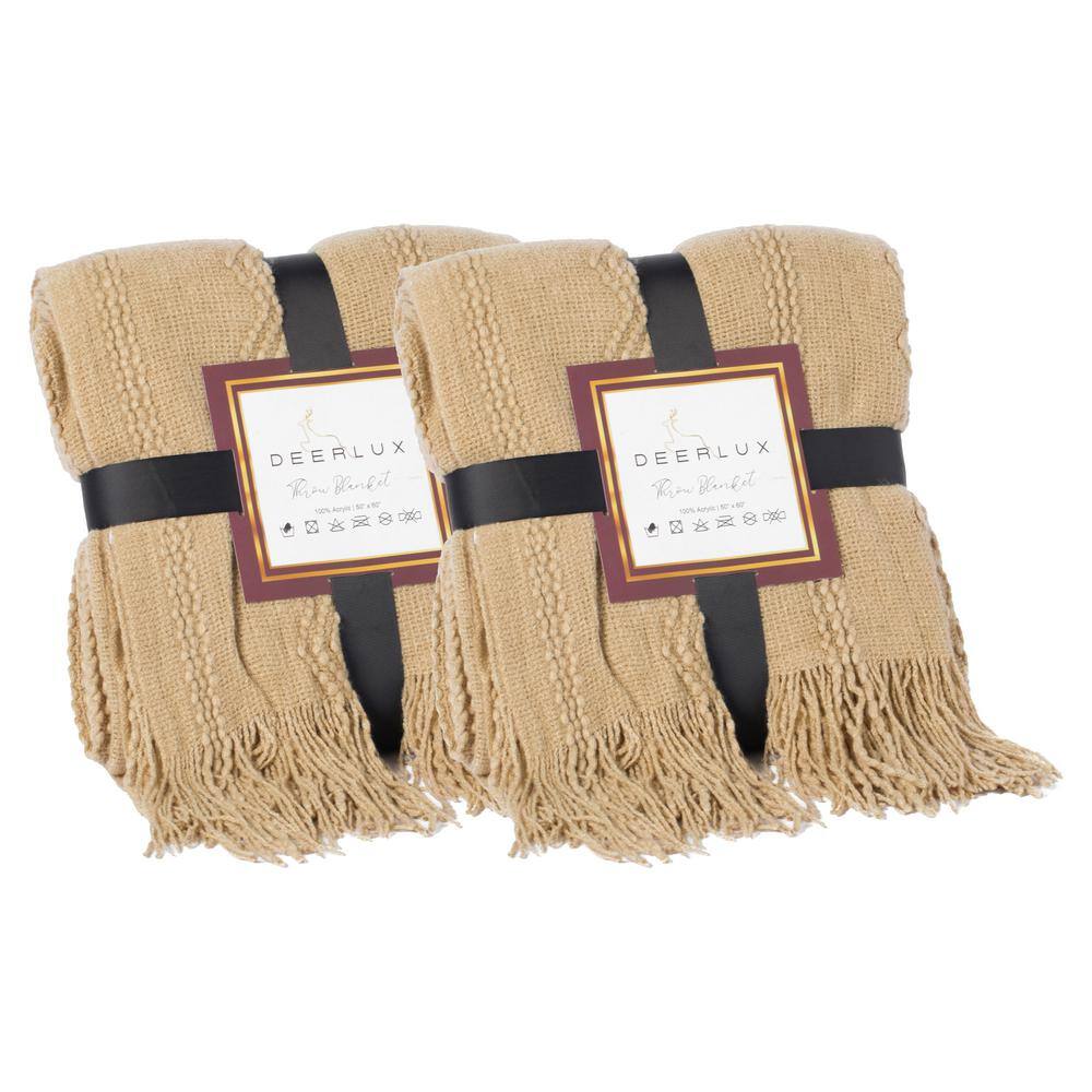 DEERLUX Tan Zigzag Pattern Design (Set of 2) Decorative Knit Throw ...