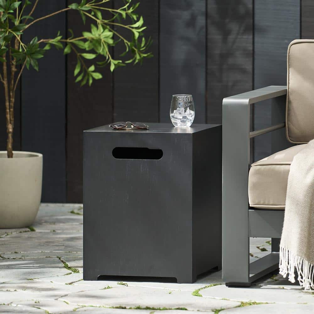 Noble House Reign Dark Gray Metal Outdoor Patio Tank Holder Side Table ...