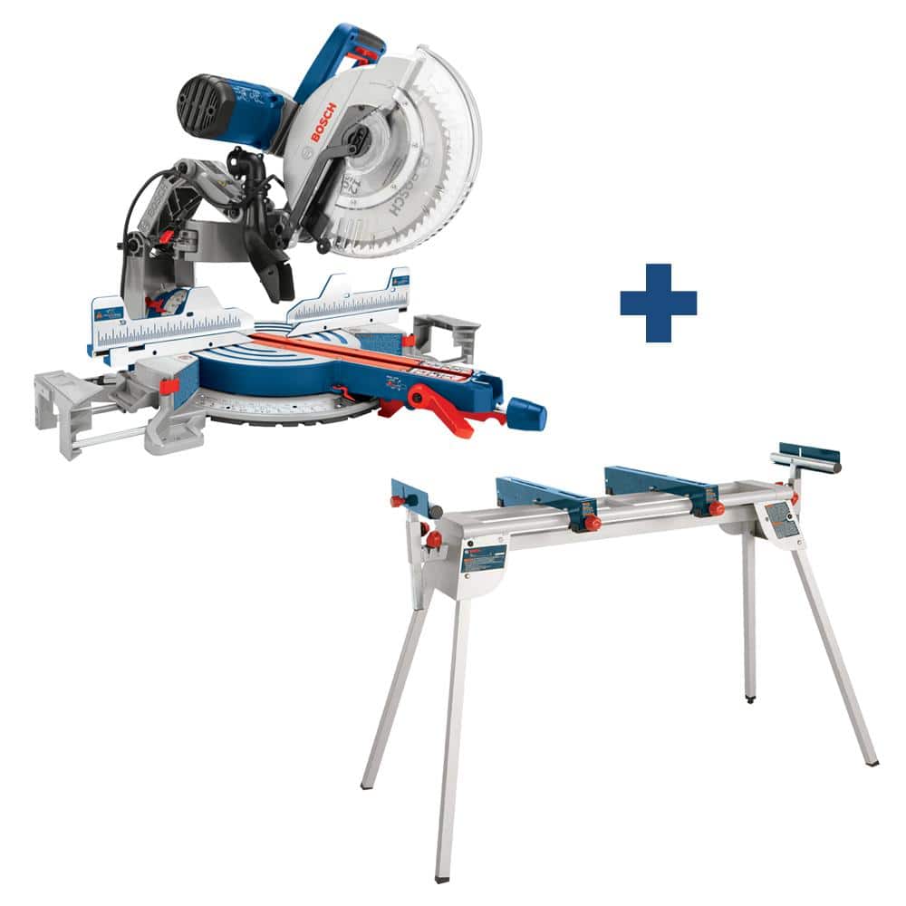 Bosch 12 in. DUAL-BEVEL GLIDE MITER SAW with FOLDING-LEG MITER SAW ...
