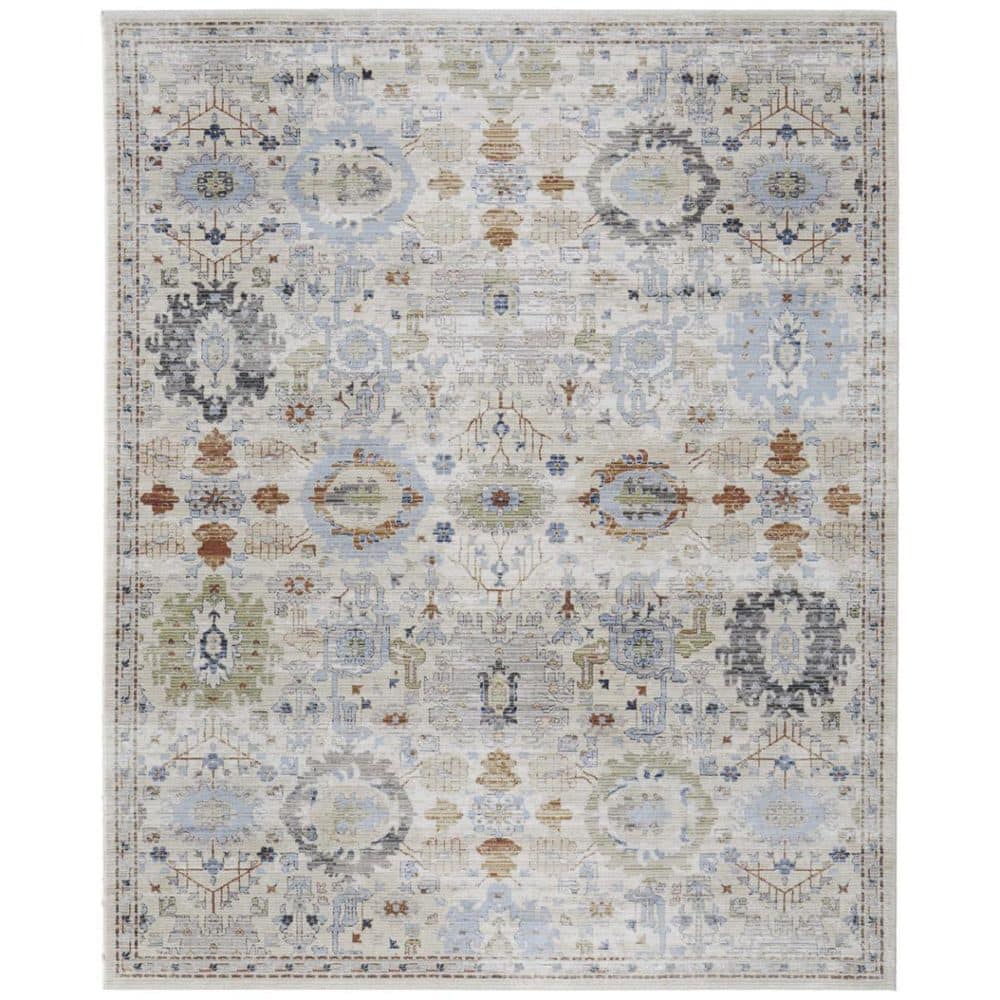 HomeRoots 9 ft. x 13 ft. Ivory, Red, Blue Floral Area Rug 2000567418 ...