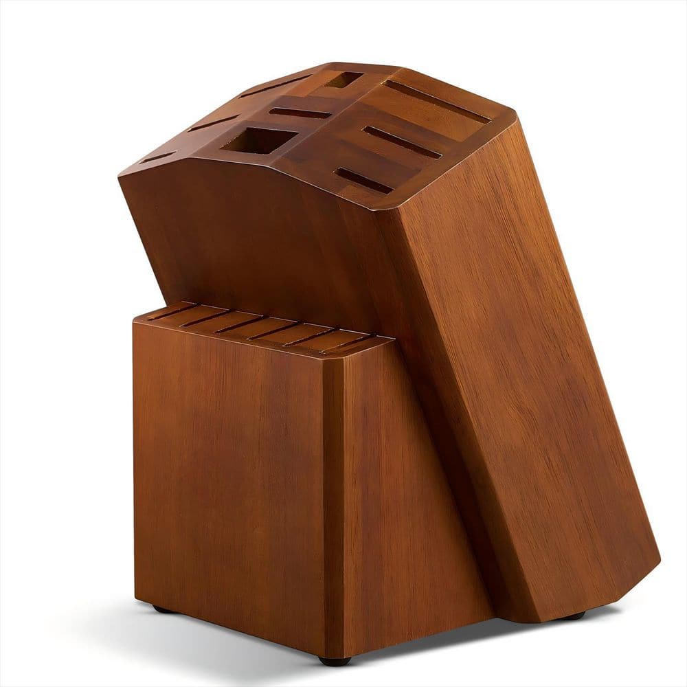 Wudkey 15 Slots Acacia Wood Universal Knife Block without Knives ...