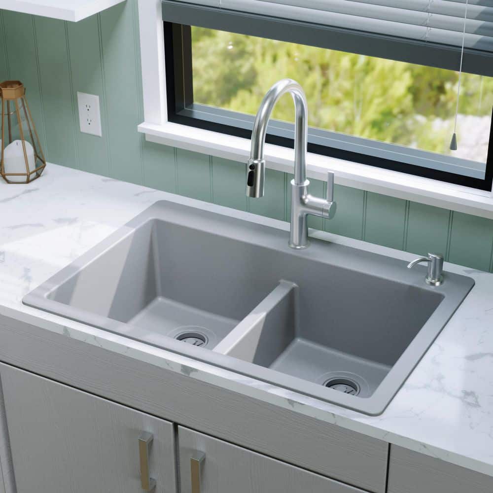 Karran Quartz Granite Composite 33 in. Drop-in Top Mount Double Bowl ...
