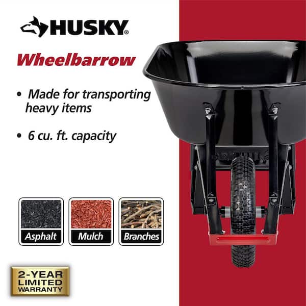Husky 6 cu. ft. Steel Wheelbarrow with 8 in. Flat-Free Tires HWB3016 ...