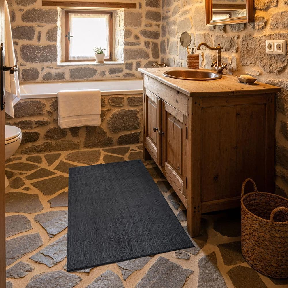 Beverly Rug Harmony 2 x 3 ft. Dark Grey Non-Slip Rubber Back Washable ...