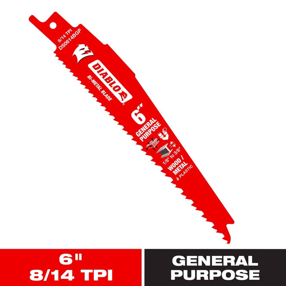 DIABLO 6 in. 8/14 TPI Bi-Metal Reciprocating Saw Blade for General ...