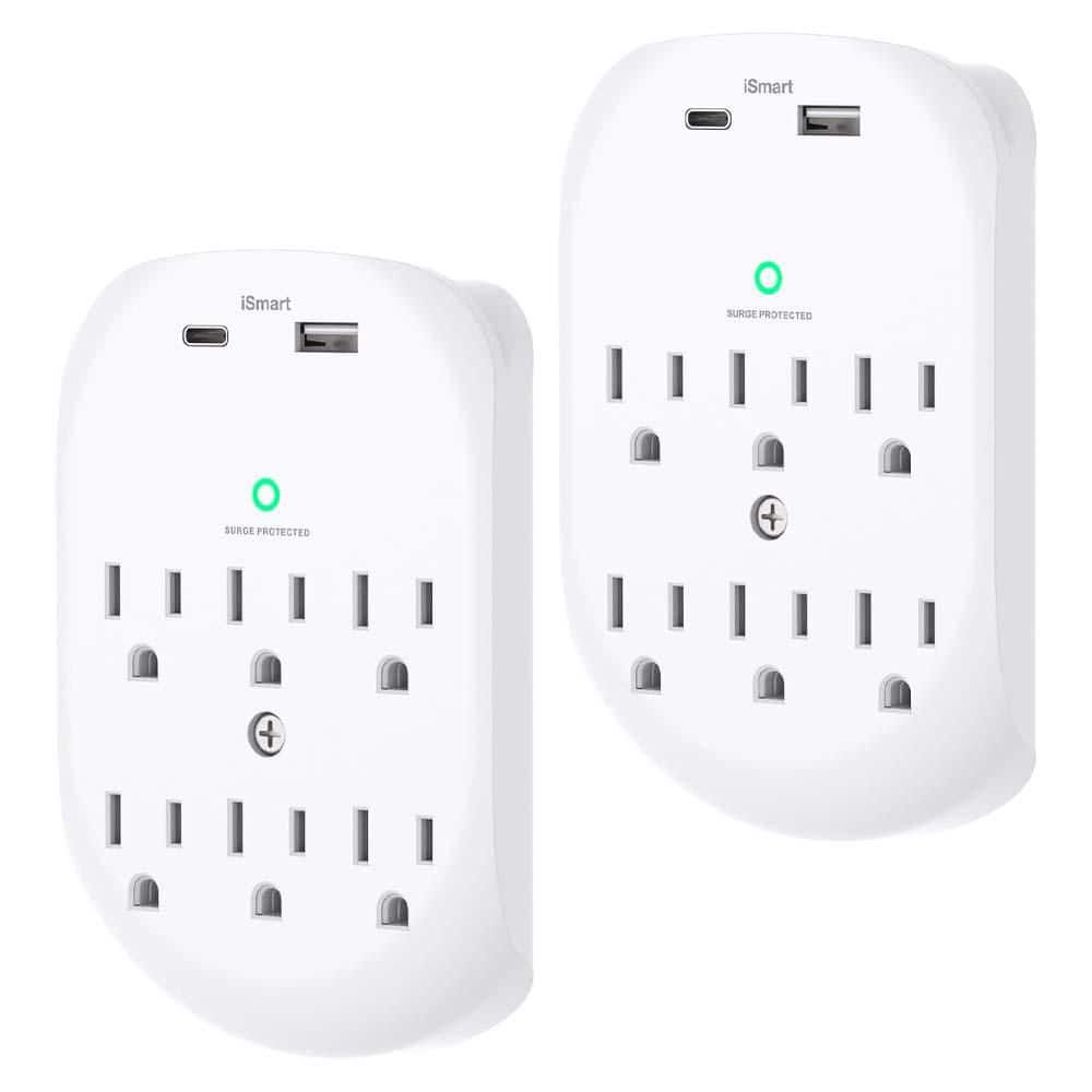 Yichuhaoxi 2 Pack 6-Outlet Multi Plug Wall Adapter with 2 USB-A Ports 1 ...
