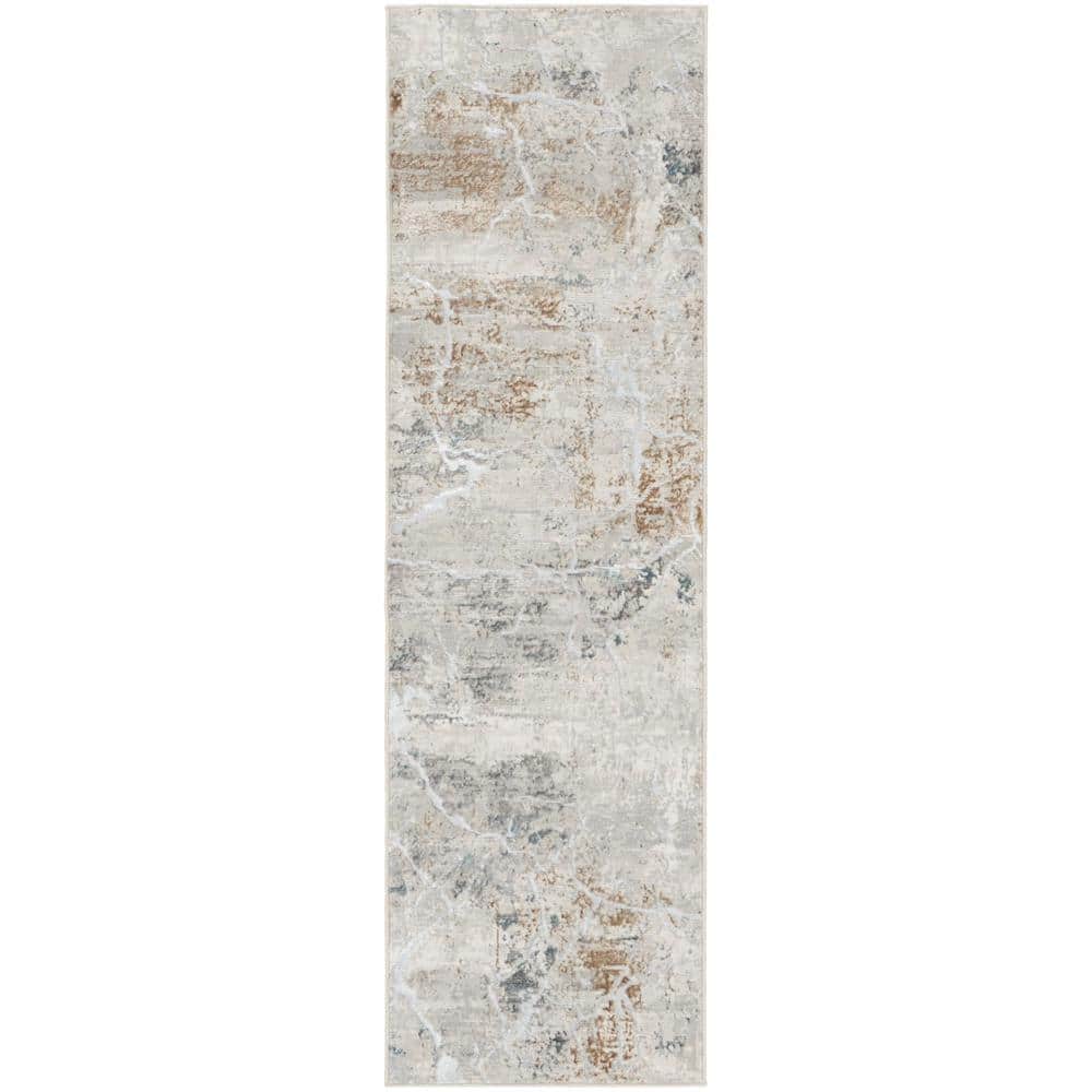 Nourison Glam Grey Multicolor 2 ft. x 8 ft. Abstract Contemporary ...