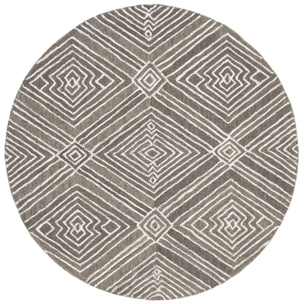 SAFAVIEH Micro-Loop Dark Grey/Ivory 5 ft. x 5 ft. Geometric Round Area ...