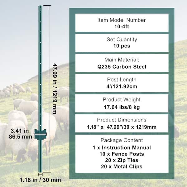 VEVOR 4 ft. Fence Post, T-Post Heavy-Duty Metal Fence Posts, Sturdy ...