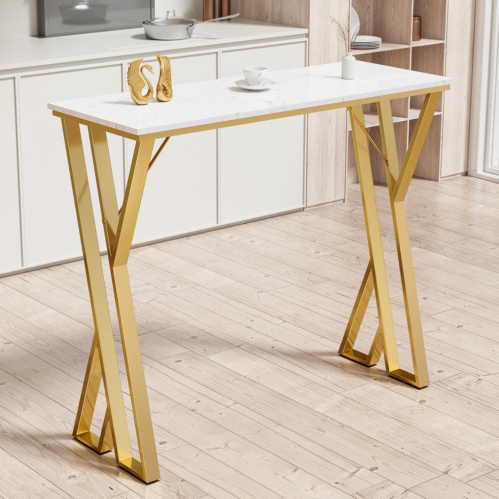 Harper & Bright Designs White 41.3 in. Wood and Metal Bar Table with ...