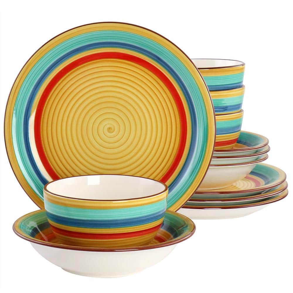 Gibson Home Rainbow 12-Piece Stoneware Dinnerware Set in Yellow Multi ...