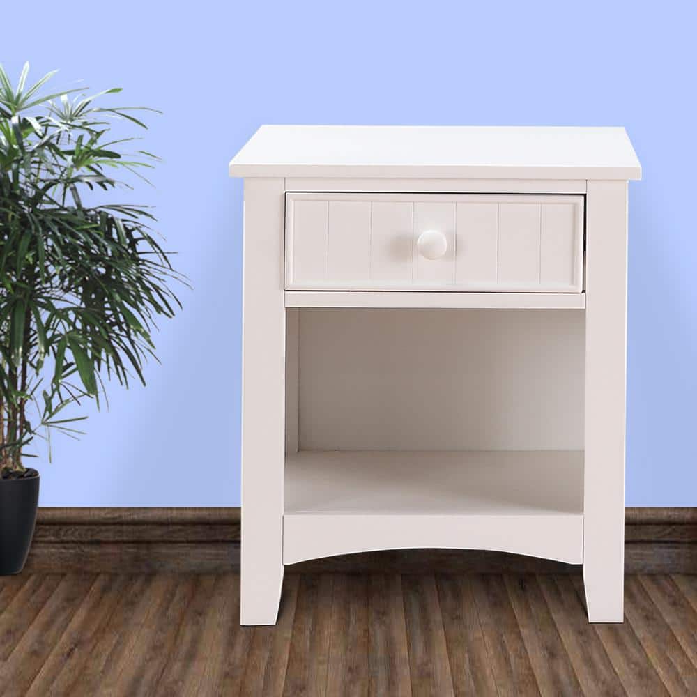 Benjara 1-Drawer White Wooden Nightstand with Bottom Open Shelf ...