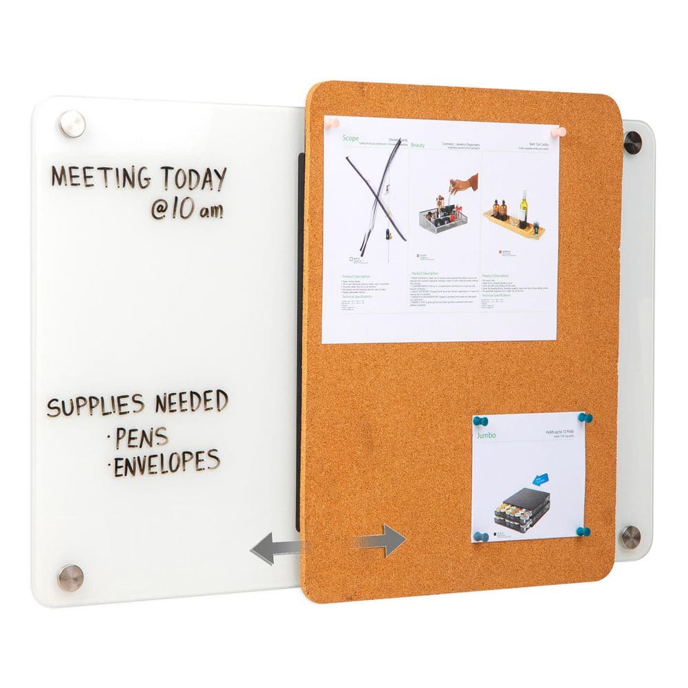 Mind Reader Glass Dry Erase Board with Sliding Corkboard, Wall Mounted ...