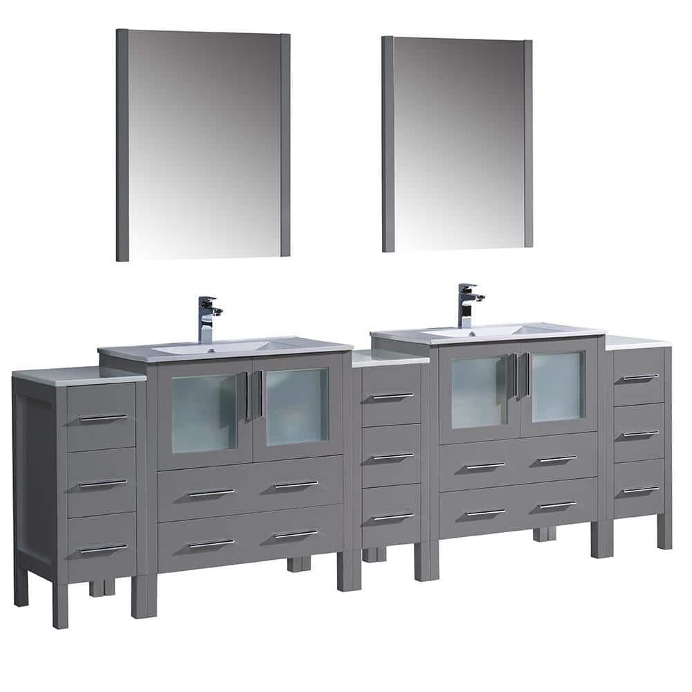 Fresca Torino 96 in. Double Vanity in Gray with Ceramic Vanity Tops in ...