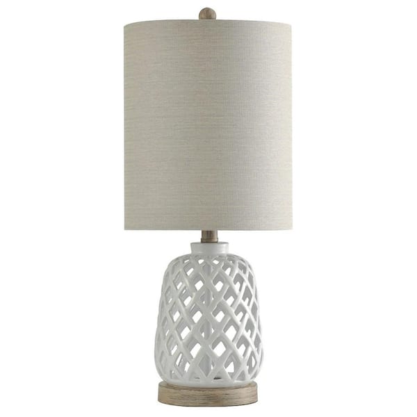 StyleCraft 23.3 in. White Table Lamp with White Hardback Fabric Shade ...