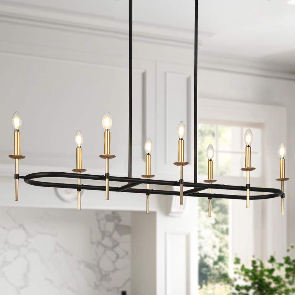 LNC Transitional 49.2 in. 8-Light Black and Dark Gold Candlestick ...