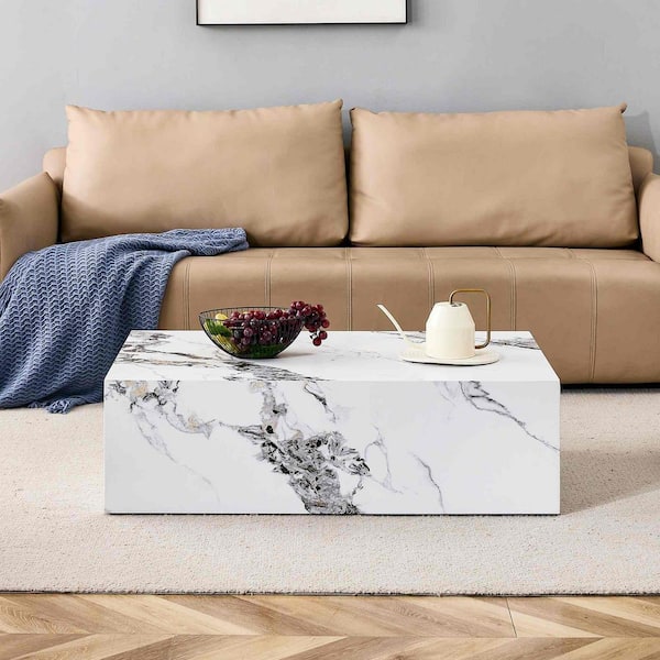 Polibi Modern 39.37 in. White Rectangle Faux Marble Coffee Table RS 32118 806 The Home Depot