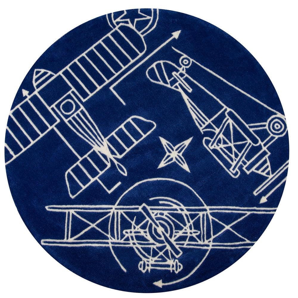 Momeni Lil Mo Hipster Aero Navy Blue 5 ft. x 5 ft. Indoor Kids Round ...