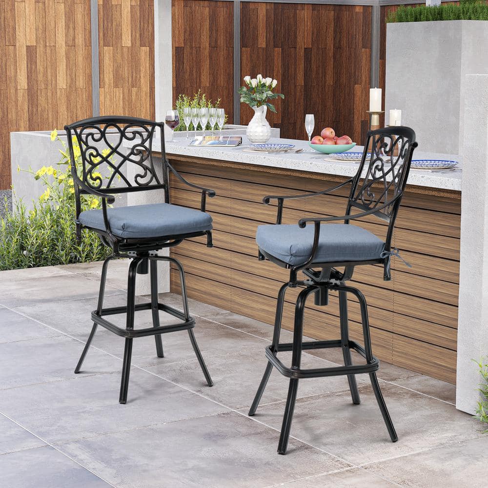 Pellebant Bar Height Arm Chair Swivel Cast Aluminum Outdoor Bar Stool ...