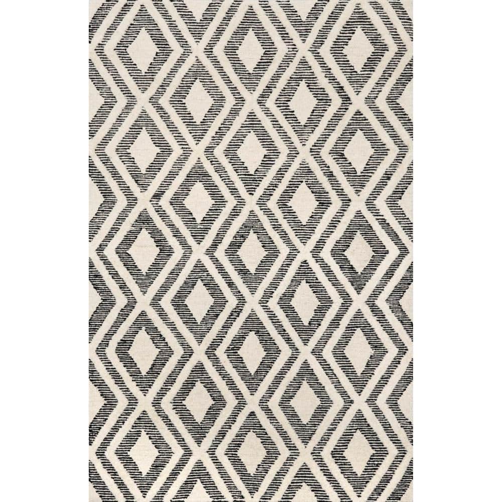 nuLOOM Shivani Striped Trellis Wool Gray 5 ft. x 8 ft. Area Rug MTCY02A ...