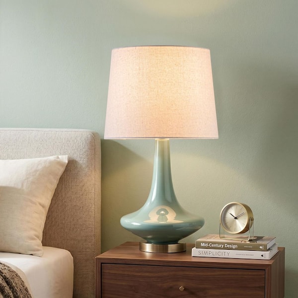 C Cattleya 24.25 in. Modern Elegant Green Glass Table Lamp with White ...