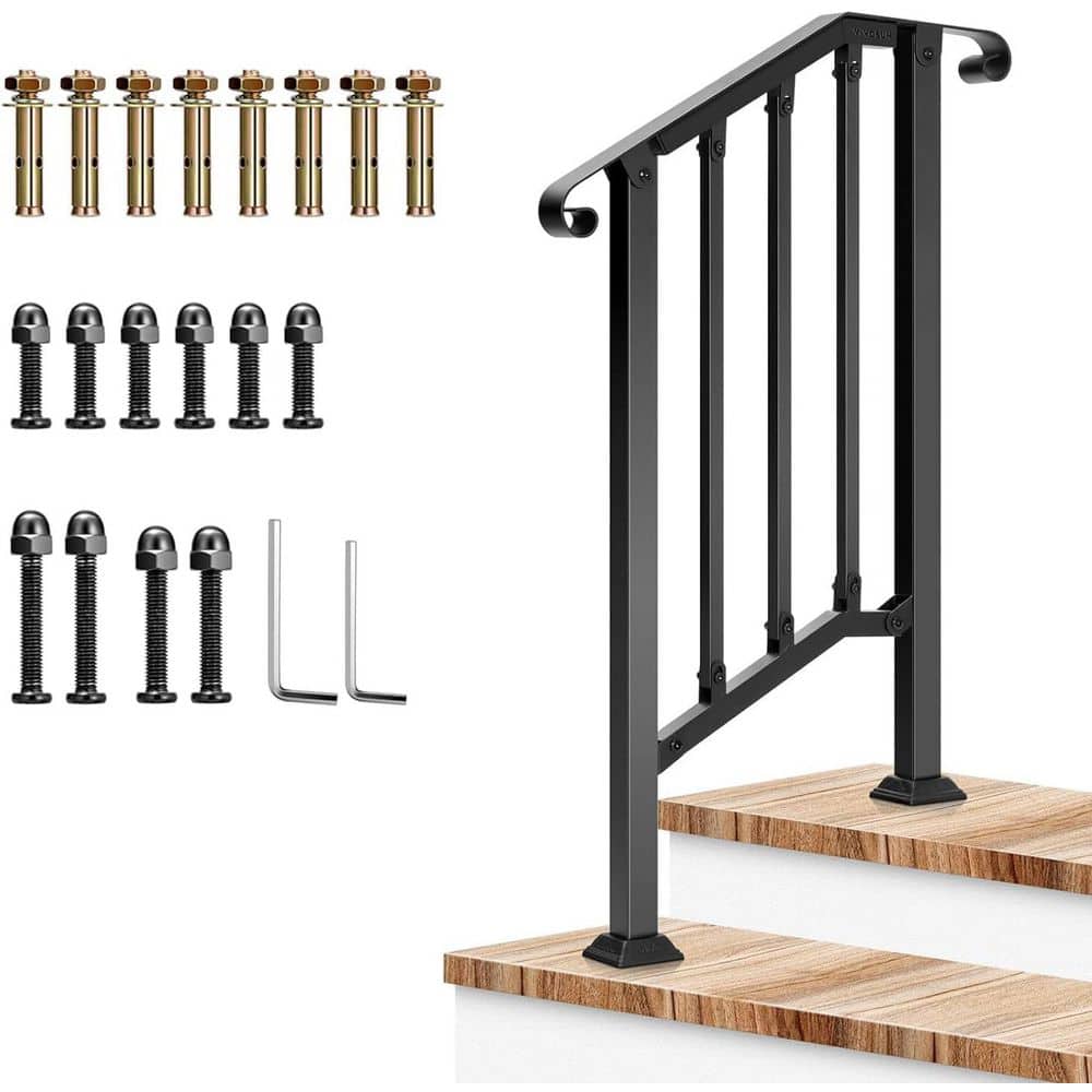 VIVOSUN 2-Step 36 in. H x 26 in. W Black Wrought Mattle Iron Stair ...