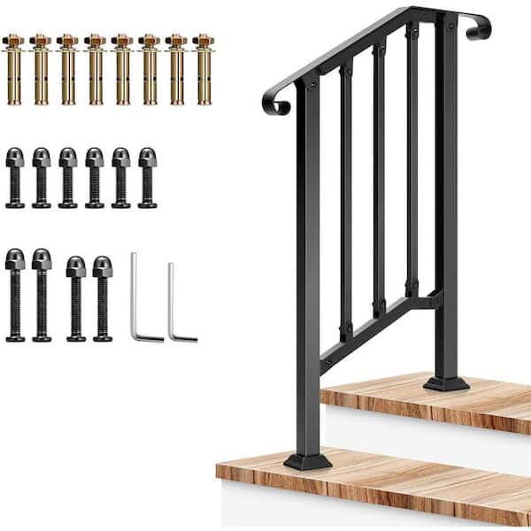 VIVOSUN 3 Step 36 in. H x 40 in. W Black Wrought Mattle Iron Stair ...