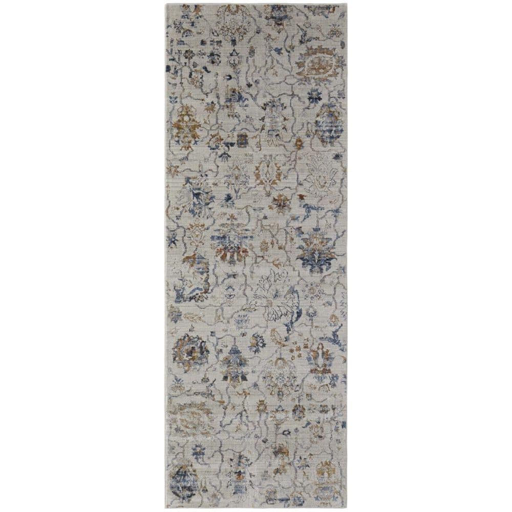 HomeRoots 2 ft. x 12 ft. Blue, Gray, Brown Floral Runner Rug 2000567260 ...