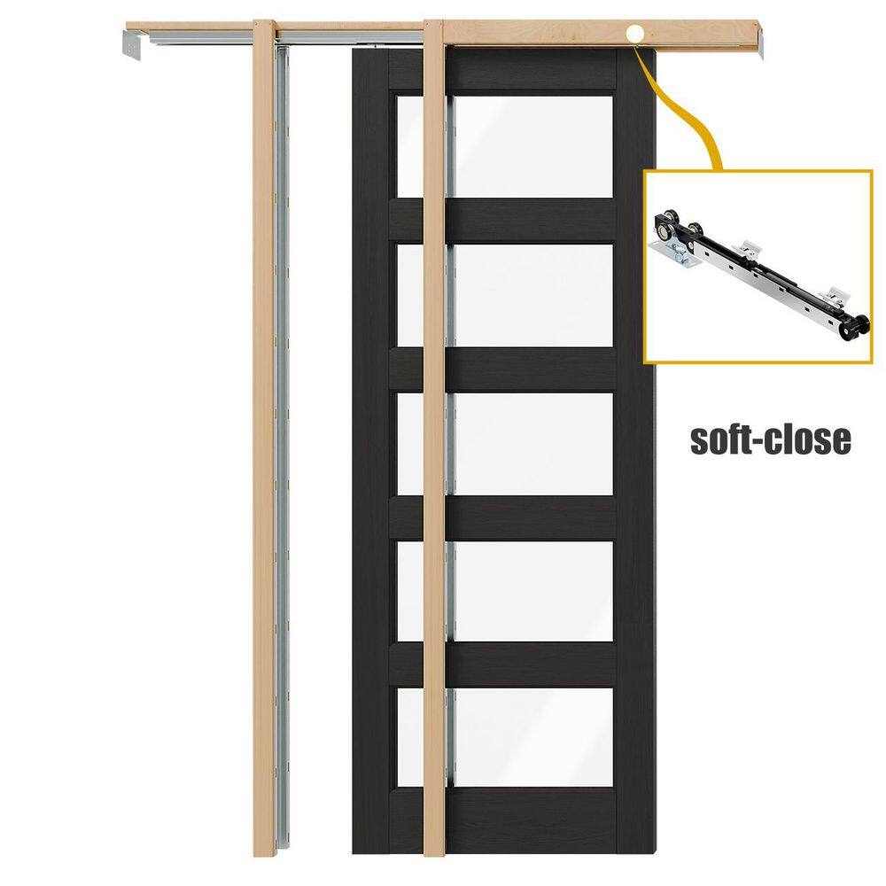 Reviews for TENONER 32 in. x 80 in. 5-Lite Clear Glass Black PVC ...