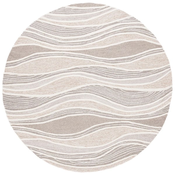 SAFAVIEH Fifth Avenue 6 ft. x 6 ft. Natural/Ivory Abstract Waves Round ...