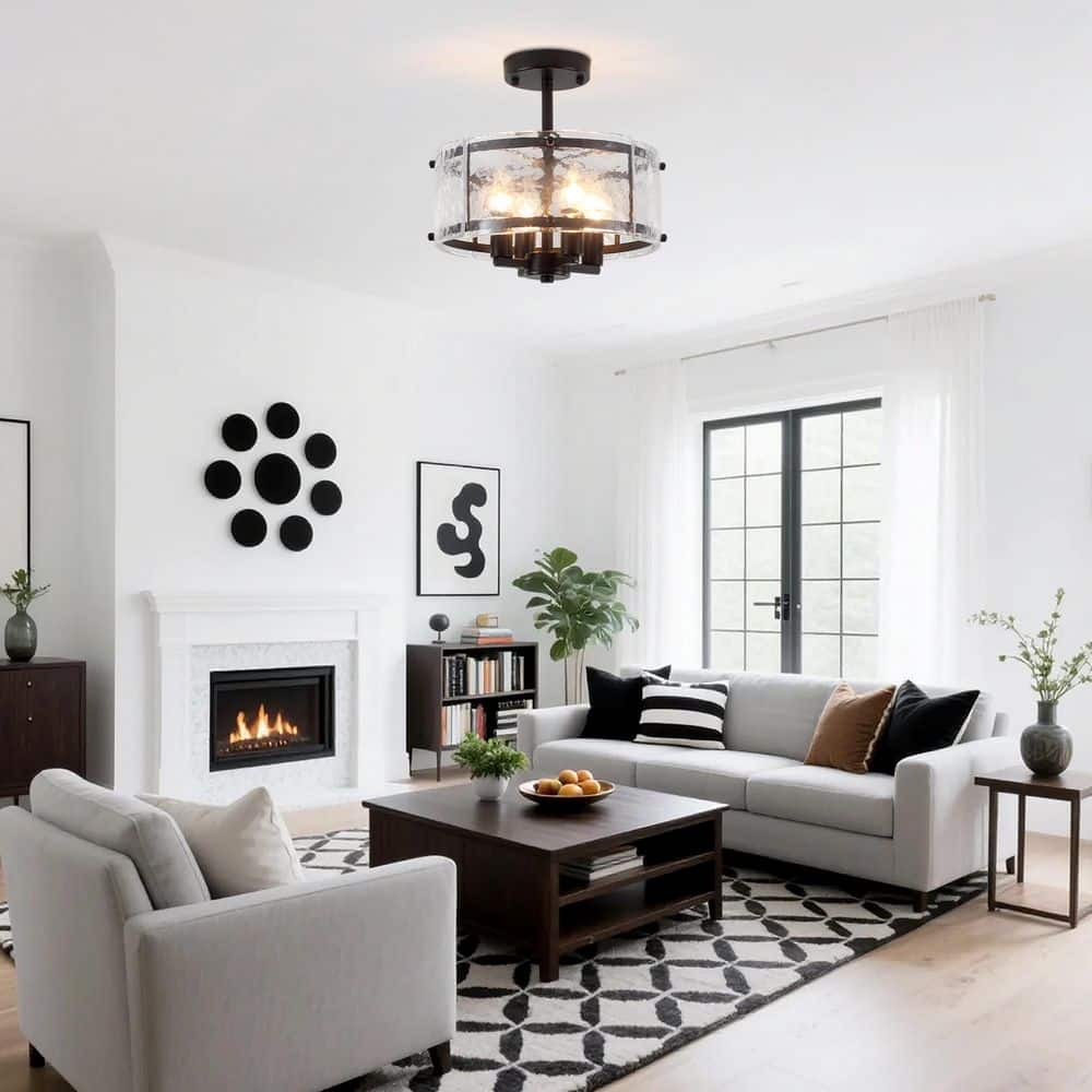ADSENSTY 12.6 in. 4-Light Modern Drum Matte Black Semi-Flush Mount ...
